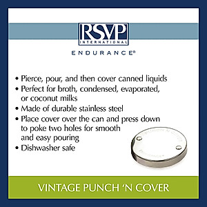RSVP International Kitchen Collection Storage & Preservation, Vintage Punch 'N Cover, Stainless Steel 3 Inch (Pack of 1)