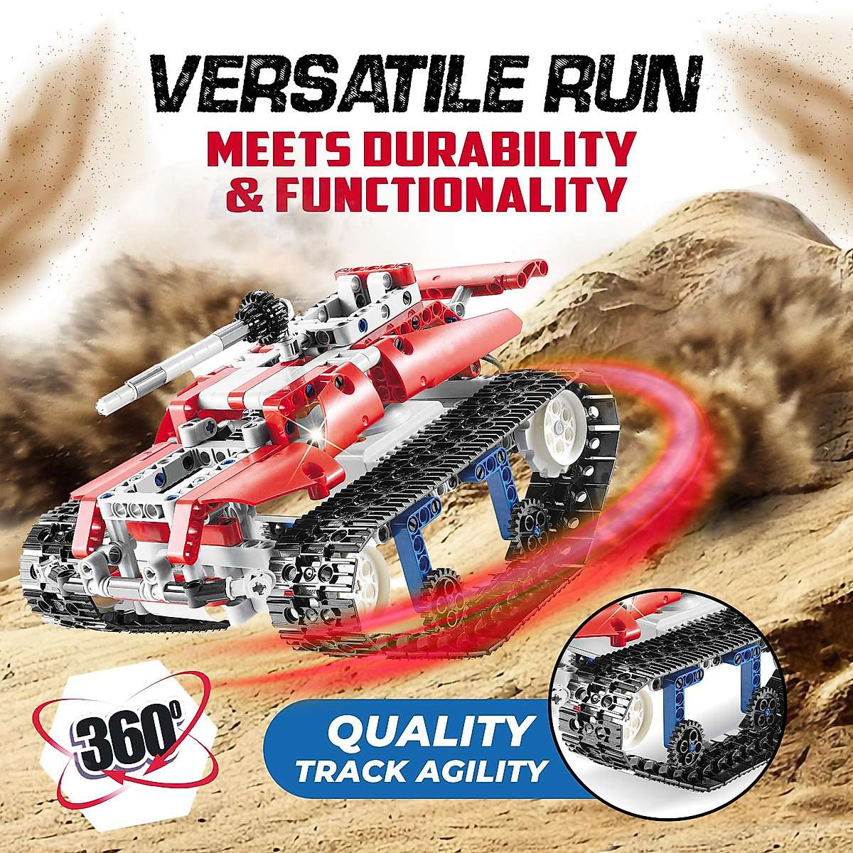 Qmecha 16 in 1 STEM RC Car – Remote Control Stunt RC Tank - 458 PCS RC Car Kit –Learning and Educational RC Snowmobile Gifts for Boys - Remote Control Cars for Kids for Boys