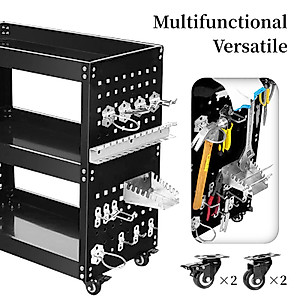 Rolling Tool Cart,3 Tier Heavy Duty Mechanic Tool Storage Cart on Wheels,Side Pegboard kit and Lockable System, 14 Hooks, 300lbs Load Capacity, for Garage Warehouse Workshop Repair Shop (Black)
