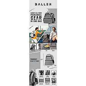BALLER TM Pickleball Bag, Pickleball Bags for Men, Tennis Bags for Women, XL Capactiy, Holds 2 Padddles, Fence Hook