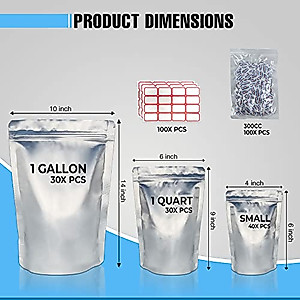 100Pack MTH Mylar Bag for Food Storage with 100 Oxygen Absorber & Labels, 5 Mil of Thickness Zipper Closure & Long Term Food Storage