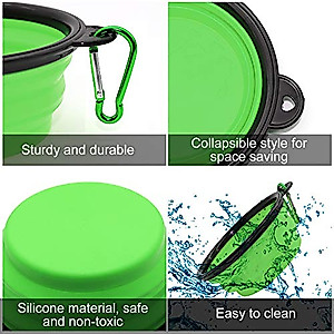 Dog Bowl, 2 Pack Collapsible Water Bowls for Cats, Portable Pet Feeding Watering Dish for Walking Parking Traveling with 2 Carabiners (Small, Blue+Green)