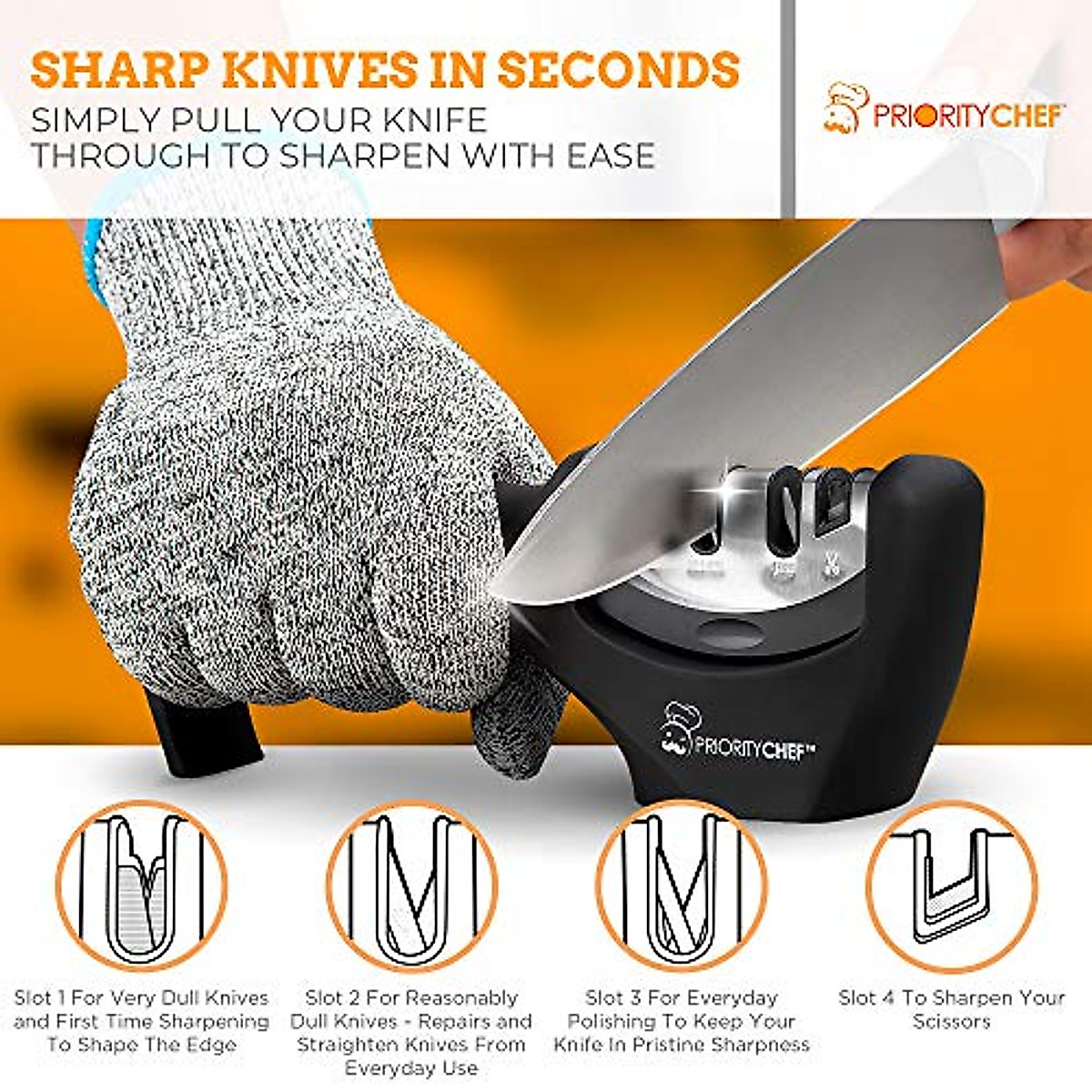 Heavy Duty 4 Stage Kitchen Knife Sharpener, Repair, Polish and Sharpen your Kitchen Knife Easily, Handheld Manual Knife Sharpeners for Kitchen Knives, Scissor Sharpener