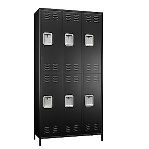 METAN Metal Locker for School Office Gym Bedroom,6 Doors Steel Storage Locker Cabinet for Employees,Industrial Storage Locker with 1 Shelves,Assembly Required (6 Door-Black)
