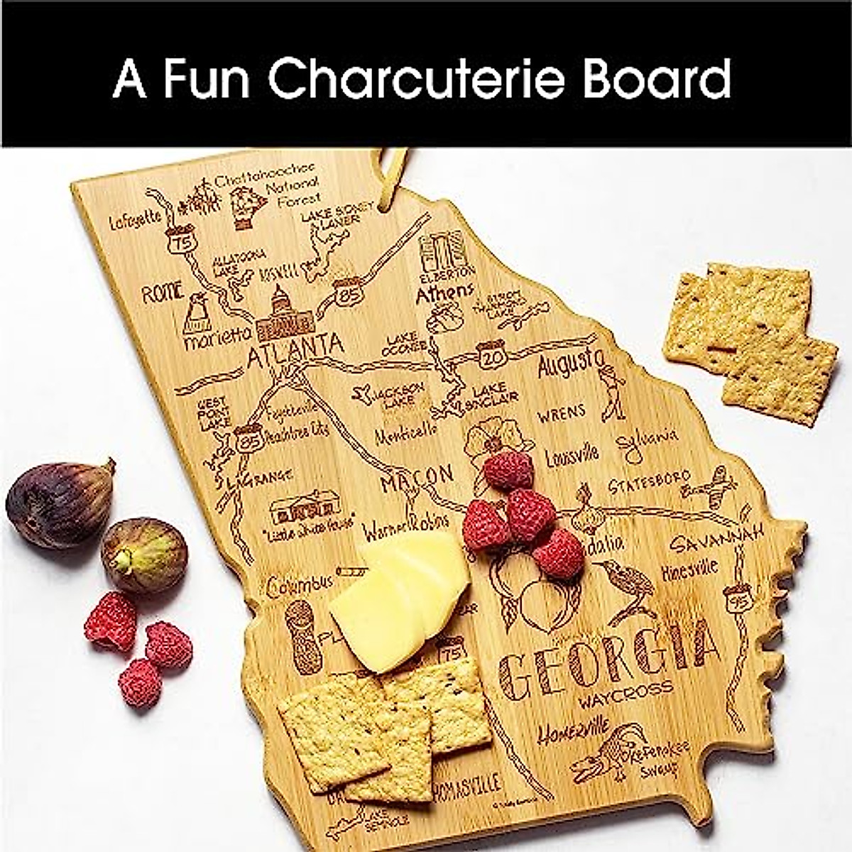 Totally Bamboo Destination Georgia State Shaped Serving and Cutting Board, Includes Hang Tie for Wall Display