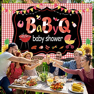 Large Size BBQ Baby Shower Backdrop, 71×43 Inch BBQ Baby Shower Banner Baby Shower Party Decoration Supplies BabyQ Shower Background for BBQ Baby Shower Gender Reveal Party Photo Studio Decoration
