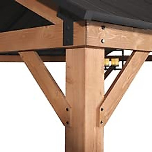 Meetleisure 13' x 15' Wood Gazebo Outdoor Gazebo Spruce Wood Framed Gazebo with Slope-Design Hardtop Roof for Garden, Patio, Lawns, Parties