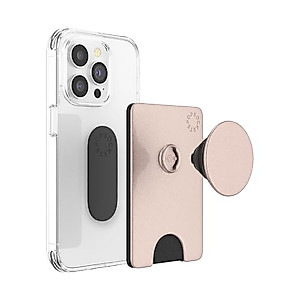 PopSockets Phone Wallet with Expanding Phone Grip, Phone Card Holder, Textured PopWallet - Shimmer Rose Gold