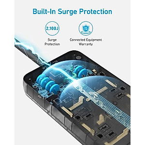 Surge Protector Power Strip (2100J), Anker 12 Outlets with 1 USB C and 2 USB Ports foriPhone 15/15 Plus/15 Pro/15 Pro Max, 5ft Extension Cord, Flat Plug, 20W USB C Charging for Home, Office,TUV Listed