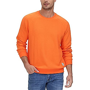 MAGCOMSEN Men's Crewneck Sweater Shirts Light Weight Sweatshirts Long Sleeve Light Pullover Casual Stylish Solid Shirt Orange,L