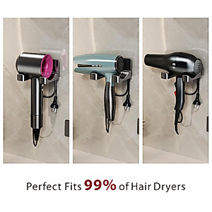 Hair Dryer Holder Wall Mounted, Blow Dryer Holder Blow Dryer Organizer for Bathroom, Self Adhesive Magnesium Aluminum Alloy Compatible for Dyson Hair Dryer (Gray)