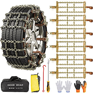 AutoChoice Emergency Snow Chains, Tire Chains with Thickened Manganese Steel for Car Truck SUV in Ice, Sand and Mud(6 Packs, Tire Width 235-285mm)