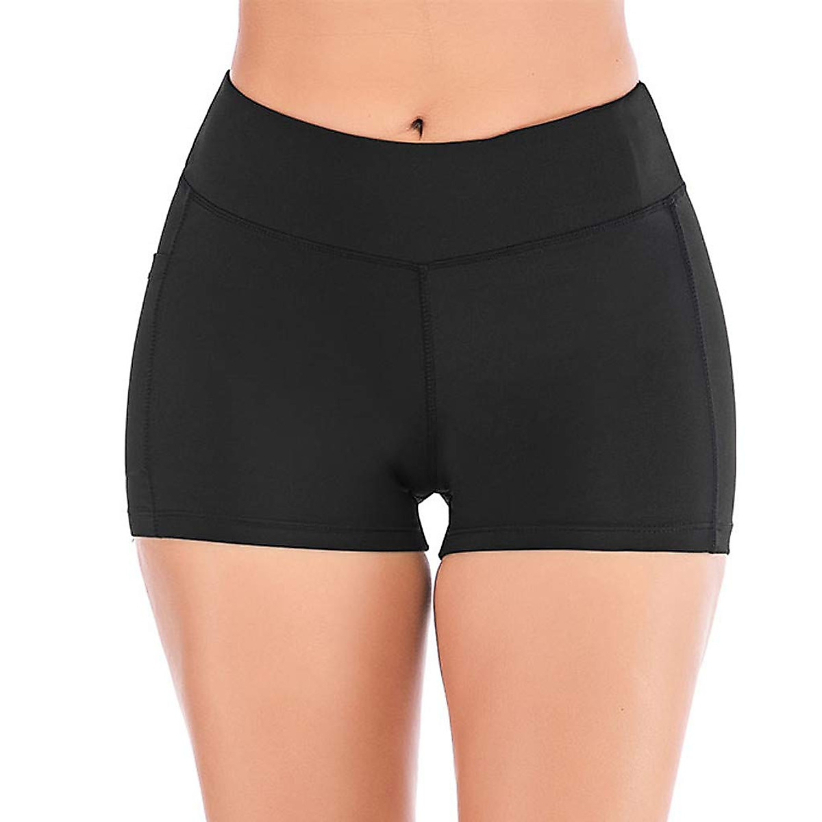 Shakumy Women High Waist Out Pocket Sports Stretch Gym Shorts Tummy Control Workout Running Yoga Athletic Shorts Hot Pants