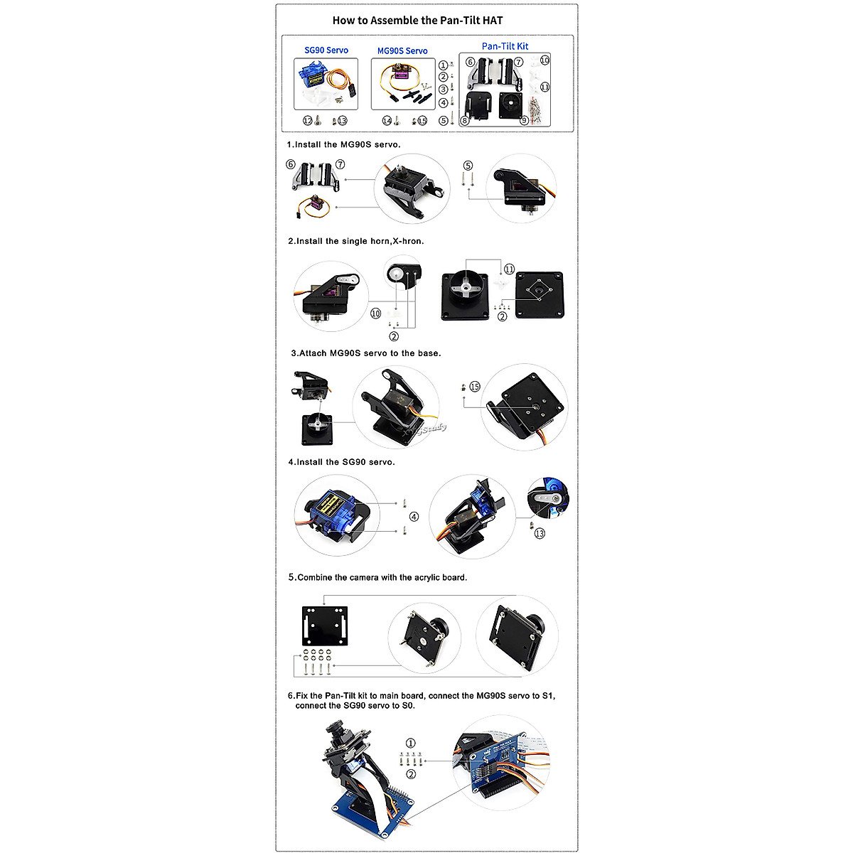 2-DOF Pan-Tilt HAT Onboard PCA9685 PWM Chip TSL25911FN Light Sensor Control Camera Movement Sense Light Intensity Via I2C Interface for Raspberry Pi 4 3 2 Model B+ B Zero W WH Jetson Nano @XYGStudy
