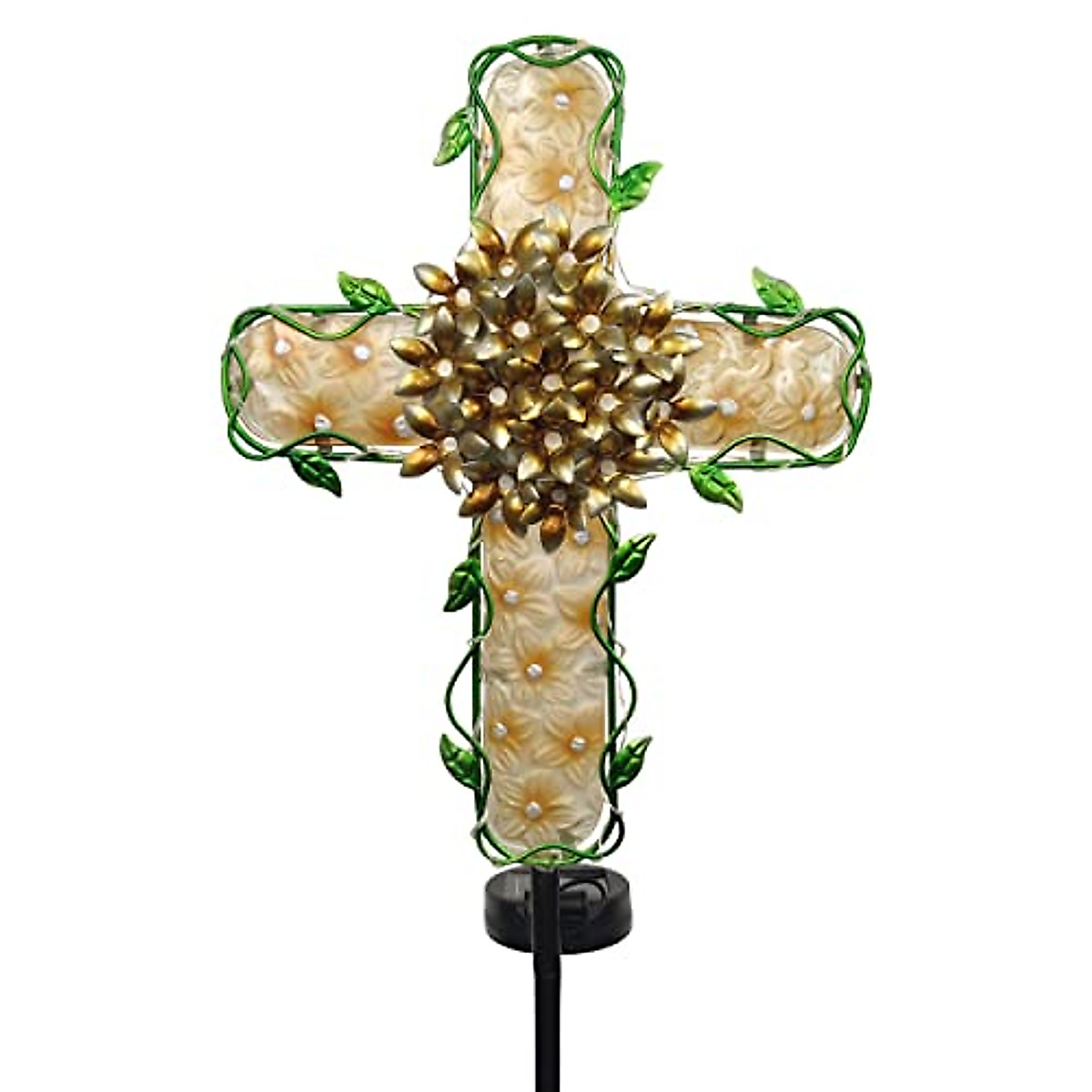 COOZZYHOUR 38inch Solar Cross Garden Lights Outdoor Decorative - Solar Metal&Glass Cross Apricot Hydrangea Flower Stake Lights- Waterproof 20 White LED for Remembrance Gifts & Sympathy Gifts