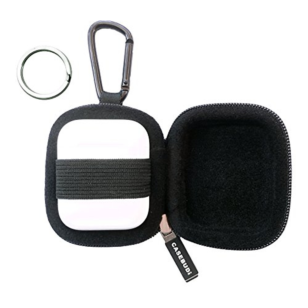 CASEBUDi Tough Travel Case for Apple AirPods | Key Ring and Carabineer | Use as Keychain | Sturdy, Stylish, Ballistic Nylon, Impact Protection for Travel or Storage (Cool Grey)