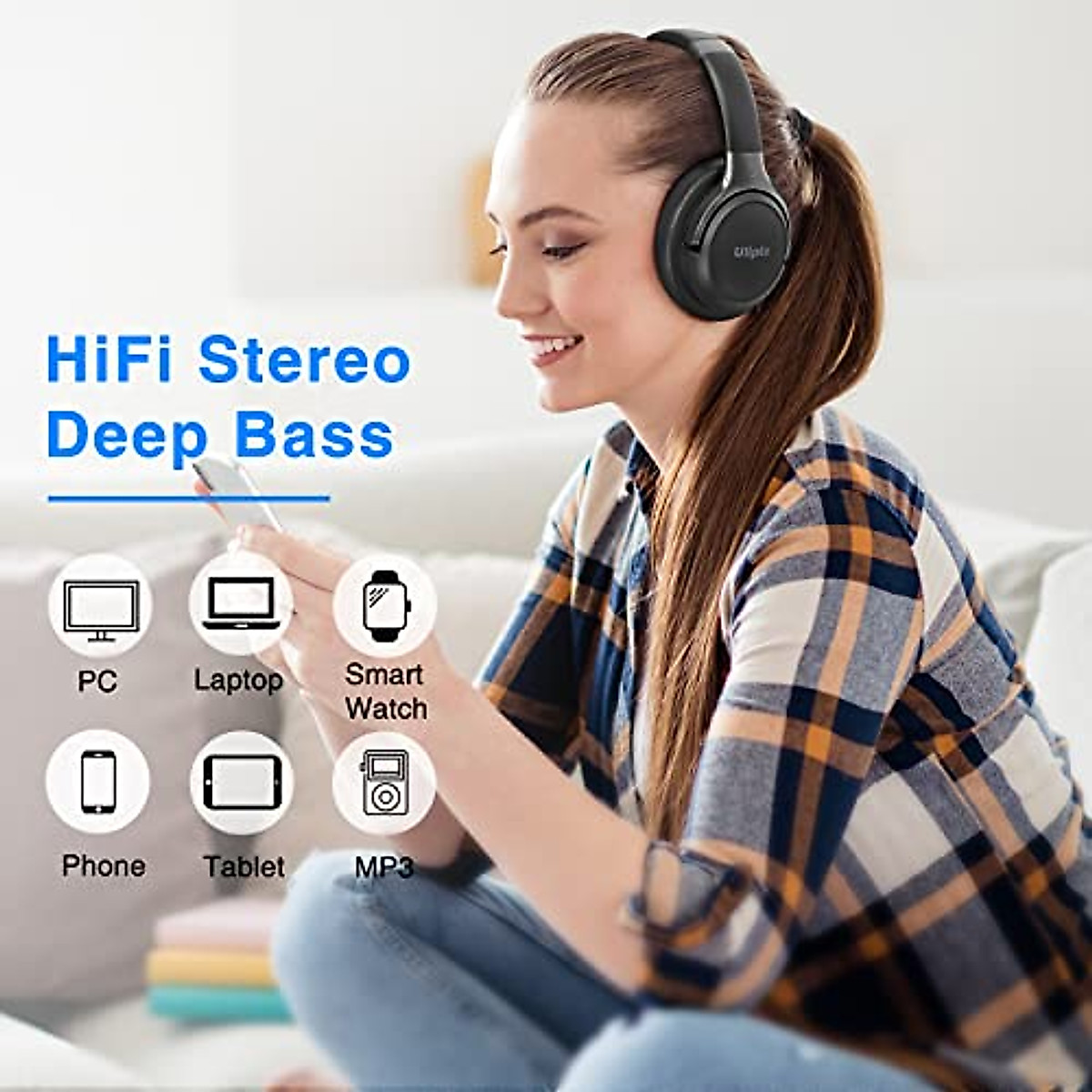 Uliptz Wireless Bluetooth Headphones, 65H Playtime, 3 EQ Sound Modes, HiFi Stereo Over Ear Headphones with Microphone, Foldable Lightweight Bluetooth 5.2 Headphones for Travel/Office/Cellphone/TV/PC