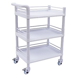 Rolling Utility Cart, 3 Tier Shelf Trolley Cart with Wheels Medical Rolling Cart Large White Mobile Organizer Commercial Hospital Office Lab Cart
