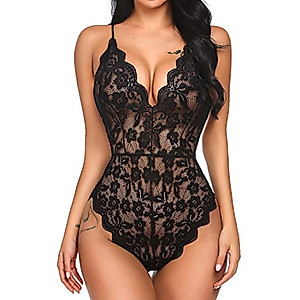 Avidlove Women Teddy Lingerie One Piece Babydoll Bodysuit Romper,Medium,Black