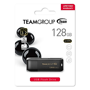 TEAMGROUP C175 128GB 2 Pack USB 3.2 Gen 1 (USB 3.1/3.0) Read 100MB/s Flash Thumb Drive, External Data Storage Memory Stick Compatible with Computer/Laptop Matte Black TC1753128GB22