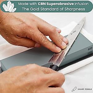 Sharp Pebble Premium Whetstone Knife Sharpening Stone 2 Side Grit 400/1000 Wetstone Kit -Wet Stone Kitchen Knife Sharpener with Flattening Stone & NonSlip Rubber Base