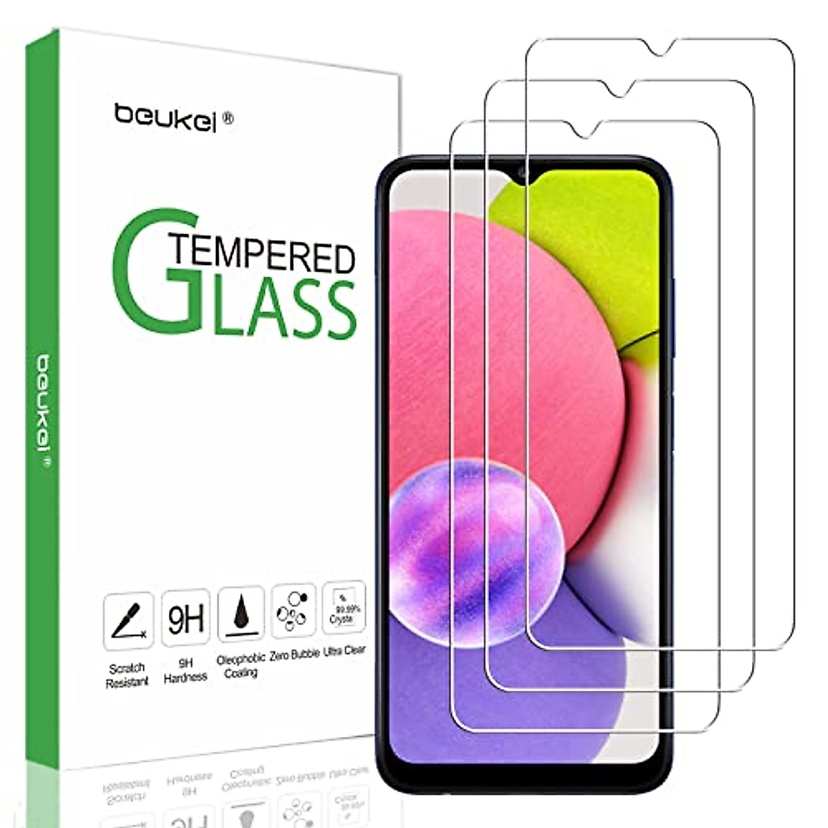 beukei (3 Pack) Compatible for Samsung Galaxy A03s Screen Protector Tempered Glass, Touch Sensitive,Case Friendly, 9H Hardness，for Galaxy A03 Core/Galaxy A03s Screen Protector