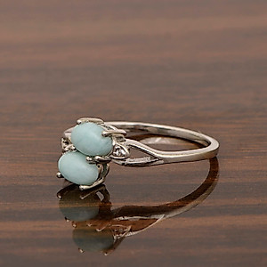 0.90 Ctw Oval Shape Birthstone Gemstone 925 Sterling Silver Dual Stone Stackable Women Ring (Larimar, 7)
