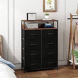 AMISEN Dresser with 8 Drawers, Fabric Dresser with Shelves, Tall Storage Organizer Unit for Bedroom, Living Room,Hallway, Entryway, Office Organization - Steel Frame, Wood Top, Black