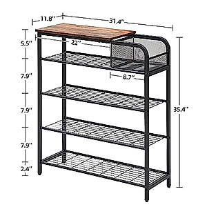 IDEALHOUSE Shoe Rack for Entryway, 5 Tier Shoe Storage Shelves with Mesh Storage Basket, 16-20 Pairs Shoe Organizer with Wooden Top Shelf for Closet, Hallway, Entryway, Rustic Brown