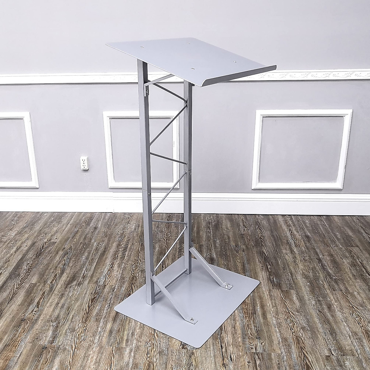FixtureDisplays® 25" Single Truss Podium for Floor, Steel Lectern Pulpit - Silver 19627NEW