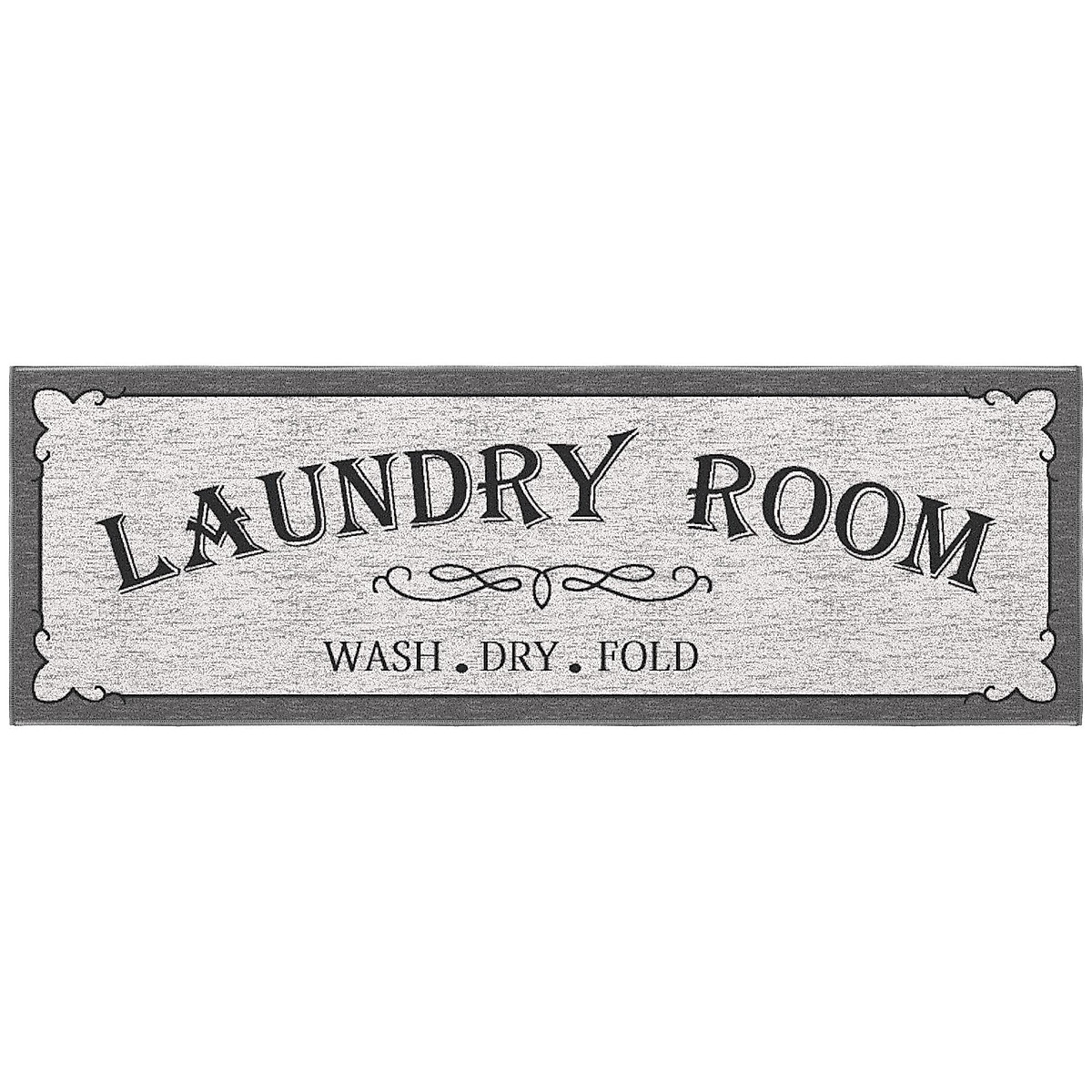Ottomanson Laundry Collection Non-Slip Rubberback Laundry Text Design 2x5 Laundry Room Runner Rug, 20" x 59", Light Gray