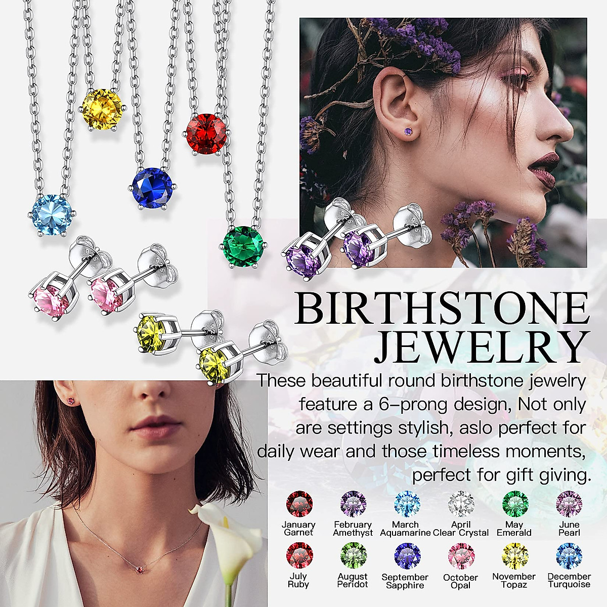 Suplight March Birthstone Necklace 925 Sterling Silver Aquamarine Bule Necklace for Women