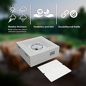 Kante 34.8" W Square Concrete/Metal Outdoor Propane Gas Smokeless Patio Heater, Fire Pit Table 50,000 BTU & Weather Resistant Cover, Light Gray