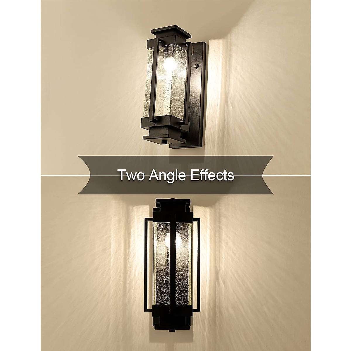 EERU Dusk to Dawn Outdoor Wall Lanterns Large Exterior Porch Lights Wall Mount IP65 Waterproof Outdoor Sconces with Seeded Glass Outside Wall Lamp for House Garage Front Porch Patio