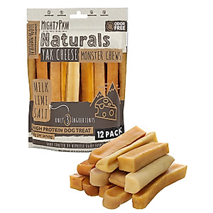 Mighty Paw Yak Cheese Dog Chews, 5oz, Natural Yak Chews for Dogs, Long-Lasting Yak Chew Treats, Odorless, Supports Oral Health, Monster Size, 12 Pack