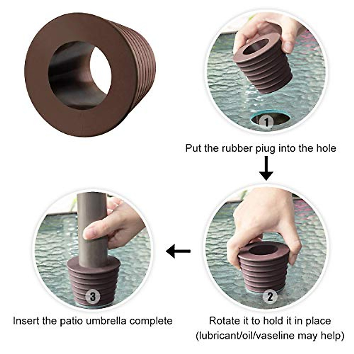 Umbrella Cone Wedge for Patio Table Hole Opening or Parasol Base Stand 1.8 to 2.4 Inch Umbrella Pole Diameter 1 1/2 Inch （Black） (Dark Brown)