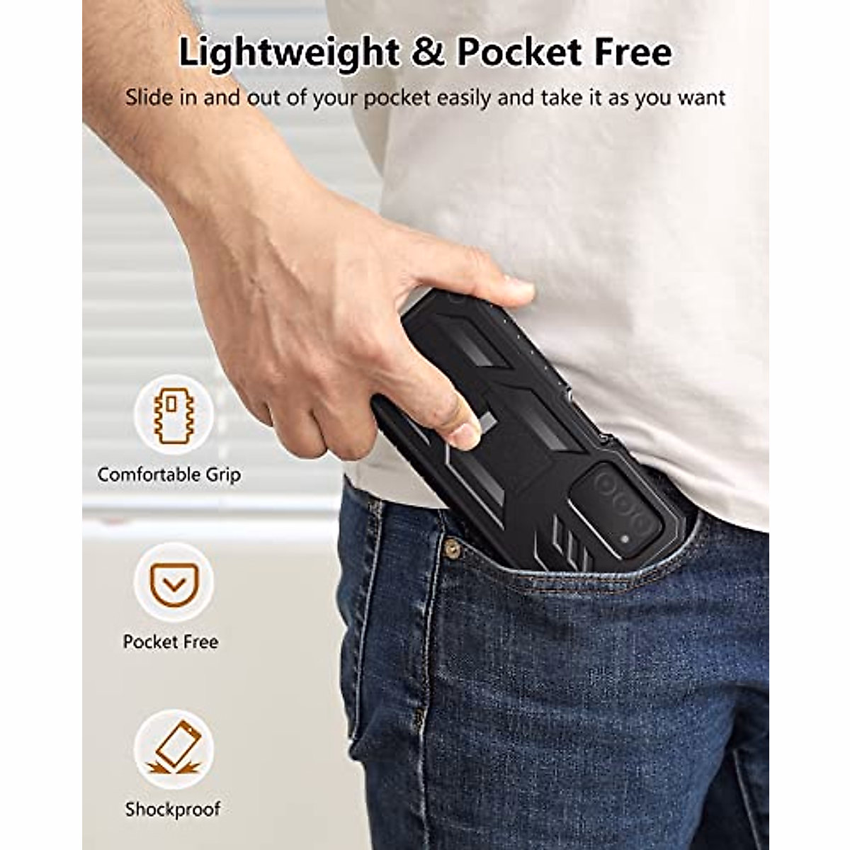 SOiOS for Samsung Galaxy A03S Phone Case: Built in Hard Kickstand & Touch Protector Military Shockproof TPU Durable Soft Rugged Heavy Duty Armor Full Body Protection Grade Phone Cover - Black