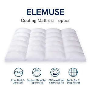 ELEMUSE Cooling Twin XL Mattress Topper for College Dorm, Thick Extra Long Twin Mattress Pad Cover, Plush Breathable Pillowtop with 8-21 Inch Deep Pocket, Overfilled 3D Snow Down Alternative Filling
