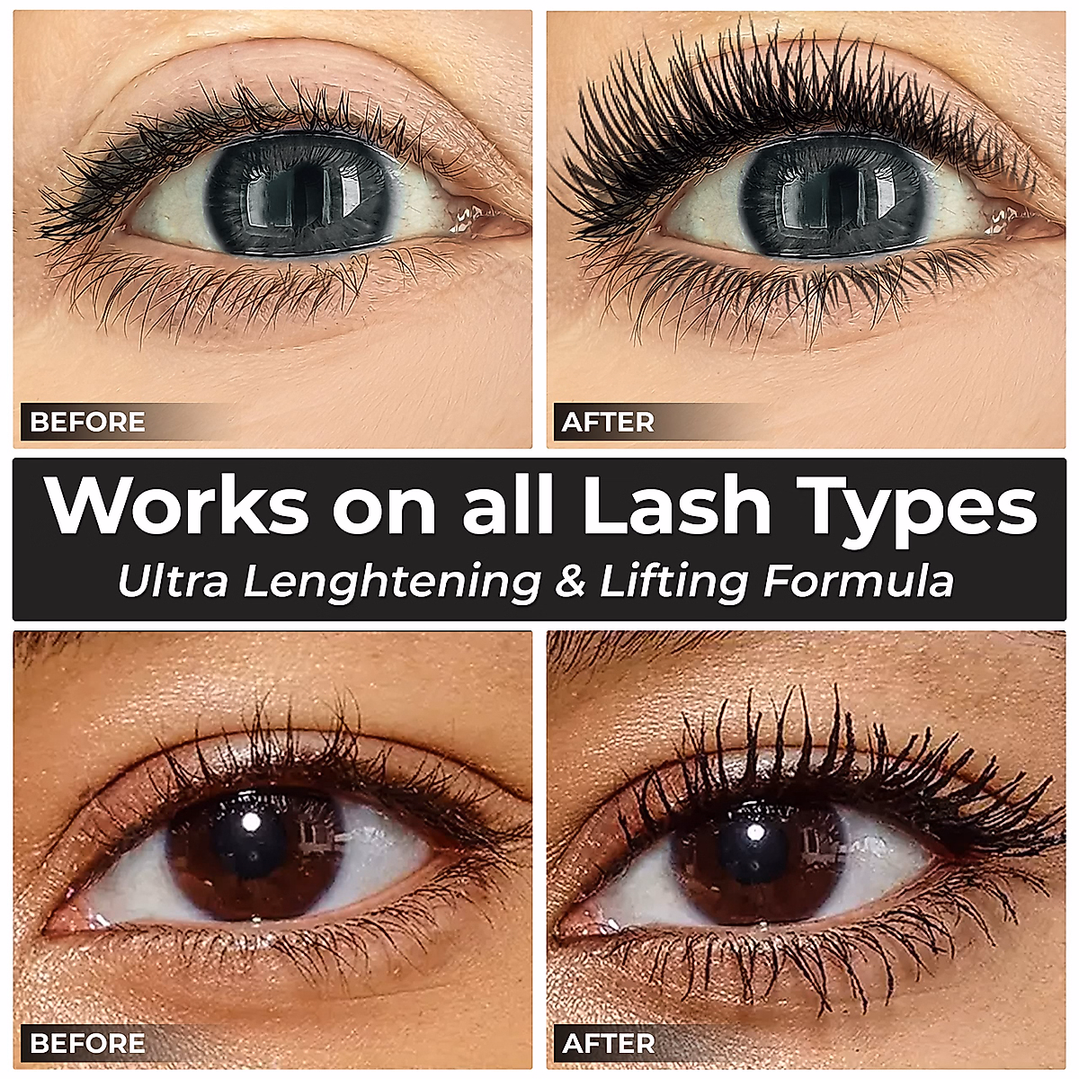 Nadhi Cosmetics Mascara Black Volume and Length – Vegan Waterproof Mascara – Smudge-Proof Waterproof Mascara Black Volume and Length – Tapered Silicone Wand Lengthening Mascara – 1pcs