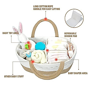 Caroeas Portable Diaper Caddy Organizer, X-Large Nursery Storage Bin with Divider, Changing Table Organizer, Baby Gift Baskets, Brown