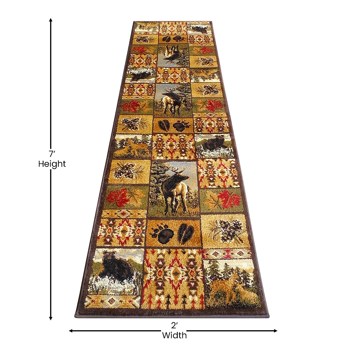 Area Rug Runner Wildlife Bear and Elk Scene (2 Feet 2 Inch X 7 Feet 2 Inch)