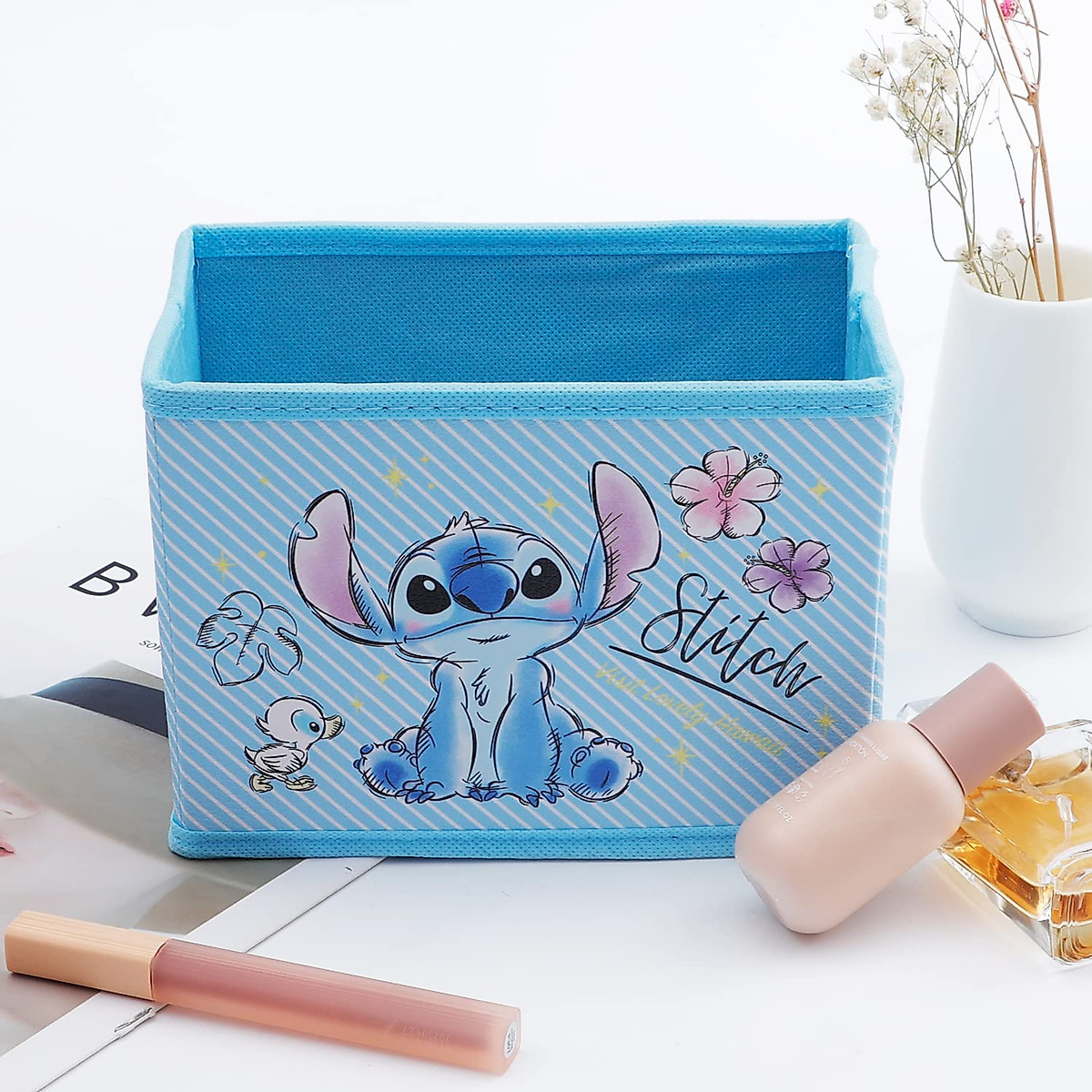 CNEISEJK Stitch Collapsible Storage Box Stitch Cosmetics Box Foldable Baskets Office Desk Room Decoration Makeup Holder for Women Girls (SN SDZ A 2403)