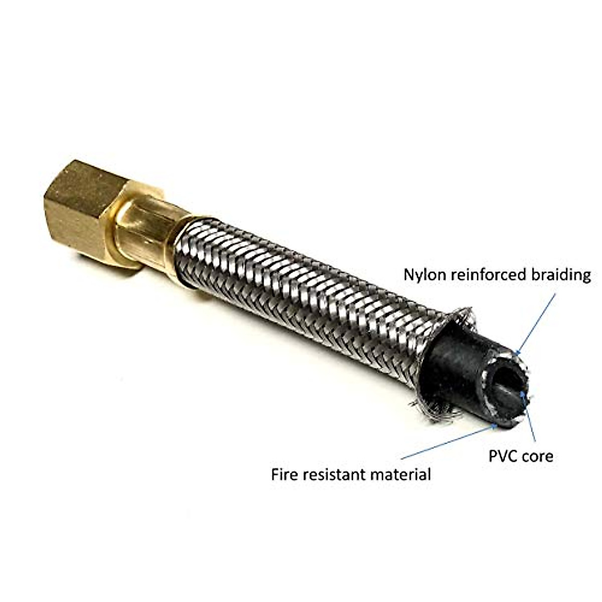 Shark Industrial 18FT Stainless Steel Braided Propane Hose Extension Assembly with 3/8" Female Flare on Both Ends for Gas Grill, RV Fire Pit