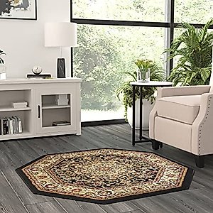Bellagio Traditional Octagon Area Rug Black 401 (4 Feet X 4 Feet) Octagon