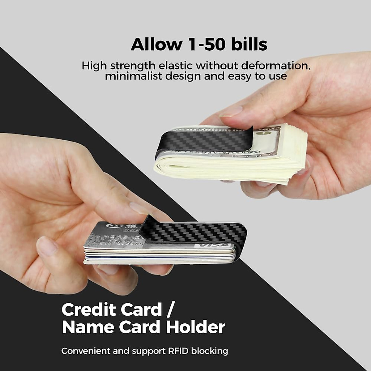 MONOCARBON Carbon-Fiber-Money-Clip-for-Men, Minimalist-Money-Holder for Cash, High Elastic Carbon-Fiber-Wallet, Slim and Durable (Twill Matte Black)