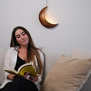 Oakadoaks Hanging Moon Planter for Moon Room Decor Great for Succulents,Air Plant,Mini Cactus,Faux,Artificial Plants-12” Boho Rustic Metal Planters,Gifts for Women,Birthdays,Nursery