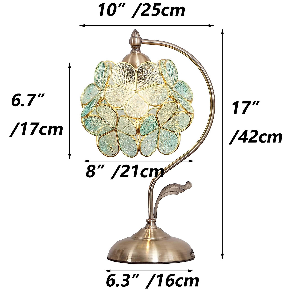Bieye L10733 Tiffany Style Stained Glass Flower Petal Table Lamp with Brass Base for Home Décor (Light Blue, 8" Cherry Blossom)