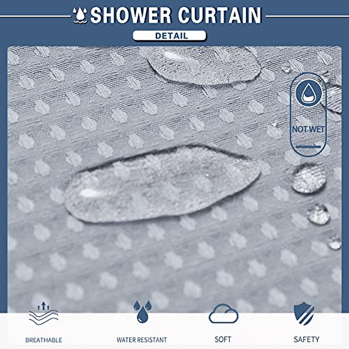 KONZENT Waffle Shower Curtain No Hook Needed Hook Free Shower Curtain Hotel Fabric Shower Curtain Machine Washable with Snap in Removable Liner for Bathroom Bathtubs Spa(Grey,71" (W) X 74" (H))