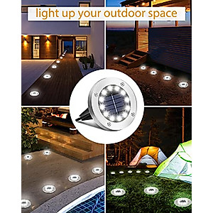Coroor Solar Ground Lights, 12 LED Waterproof Garden Lights Outdoor Bright In-Ground, Solar Disk Lights Outdoor Decorations for Pathway Yard Lawn Patio Walkway Pool(8 Packs White)