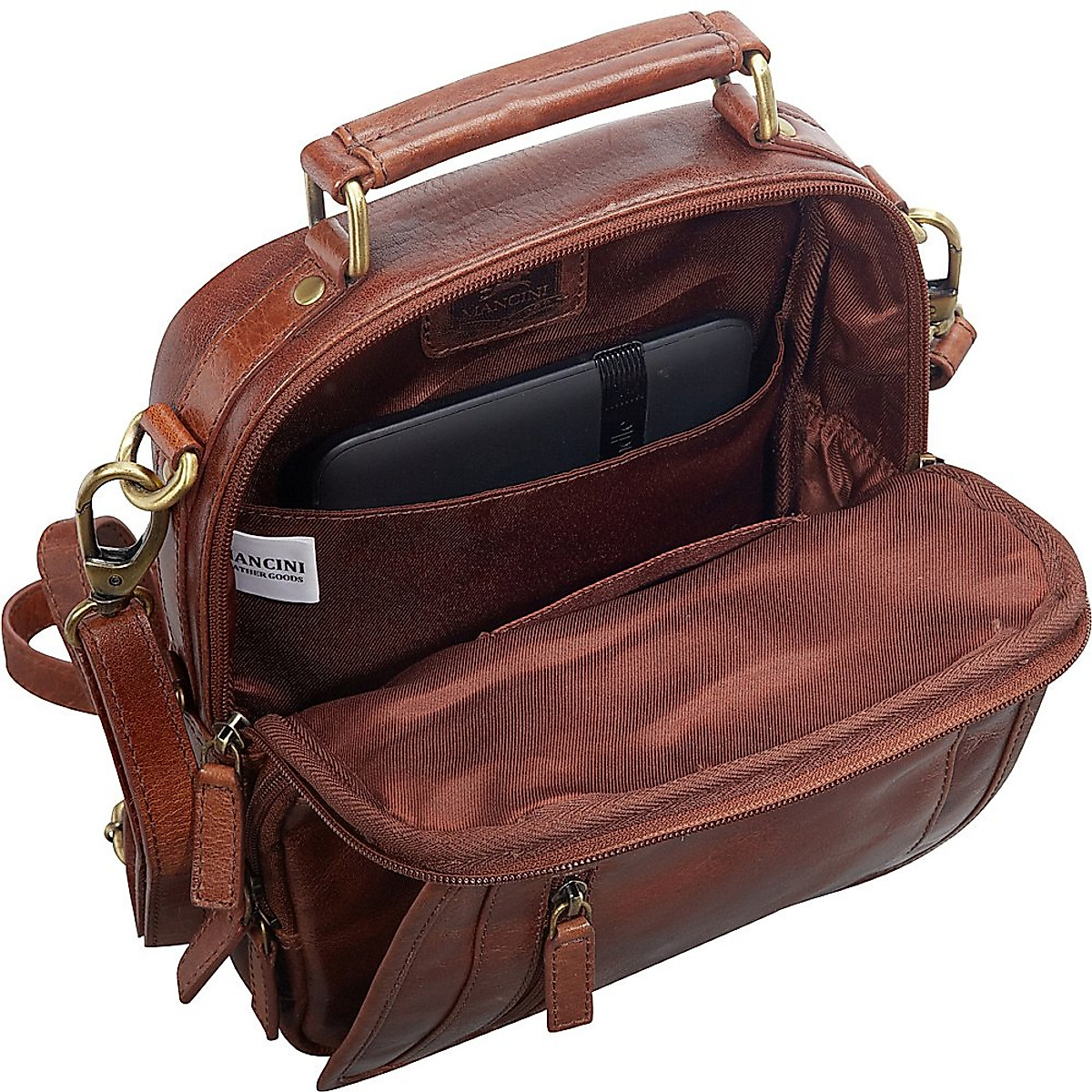 Mancini Leather Goods Buffalo Leather Large Unisex Bag (Cognac)